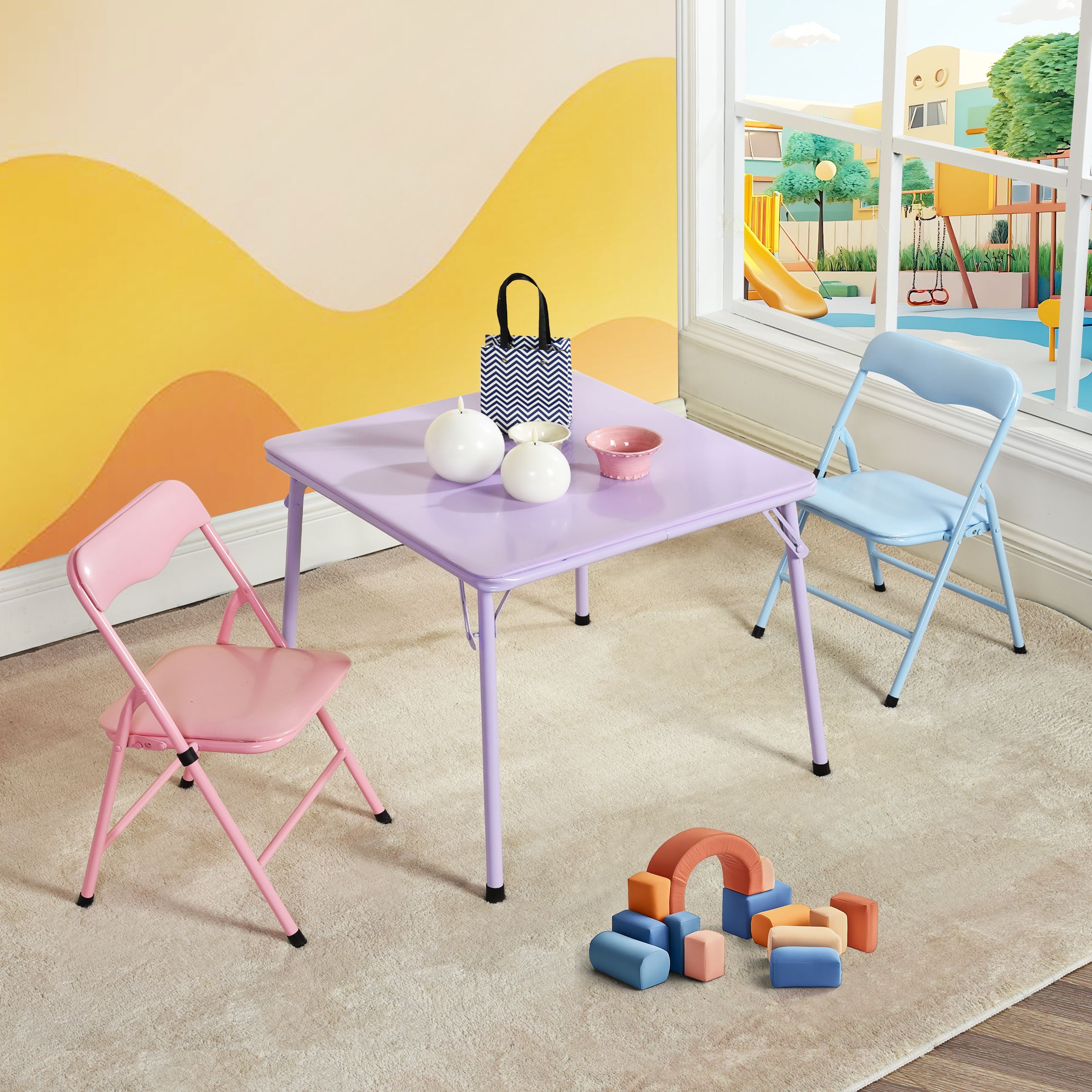 Kids Folding Table and Chairs, Set of 3 - Pastel | Linen Chest
