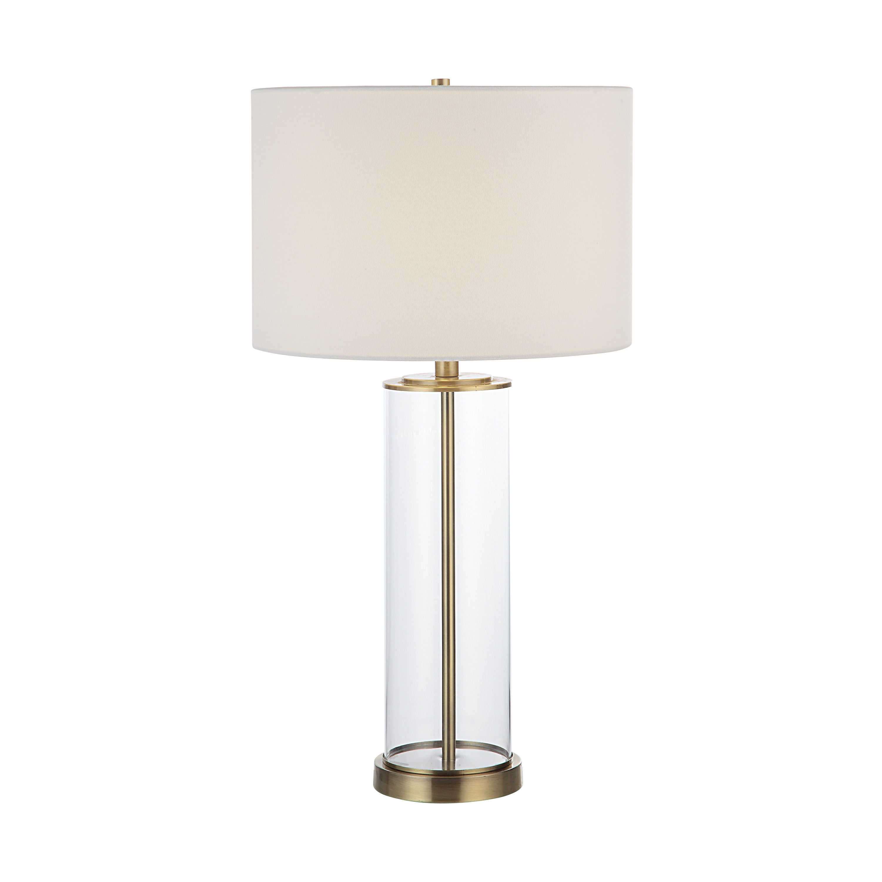 Saco 28" Tall Satin Brass Glass Table Lamp with Drum Linen Shade (Set ...