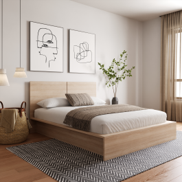 Joey Platform Bed With Headboard - Natural Blonde Oak | Linen Chest