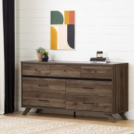 Flam 7-Drawer Double Dresser Storage Unit Natural Walnut and Matte ...