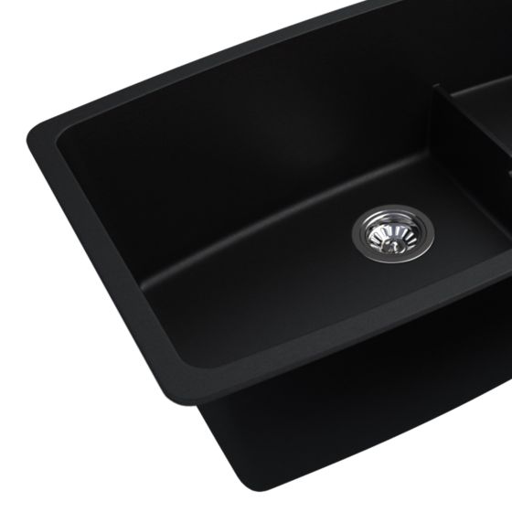 BloomBath Granite Double Bowl Top Mount Kitchen Sink - Black | Linen Chest