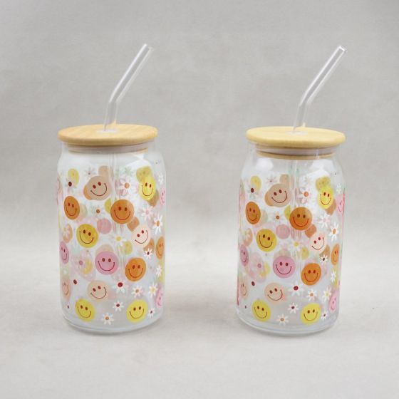 JS Gourmet Glasses with Smiley Faces decal, Set of 2 | Linen Chest