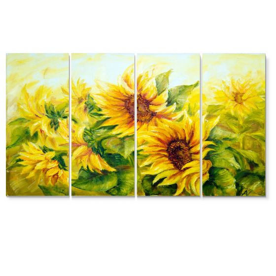 Bright Yellow Sunny SunFlowers Canvas Print - 4 Panels | Linen Chest