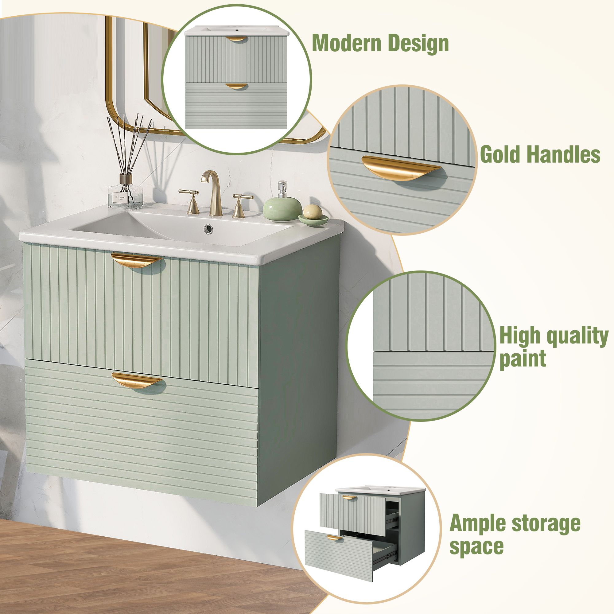 Wall-Mounted Bathroom Vanity with Double Sinks - 48" | Linen Chest