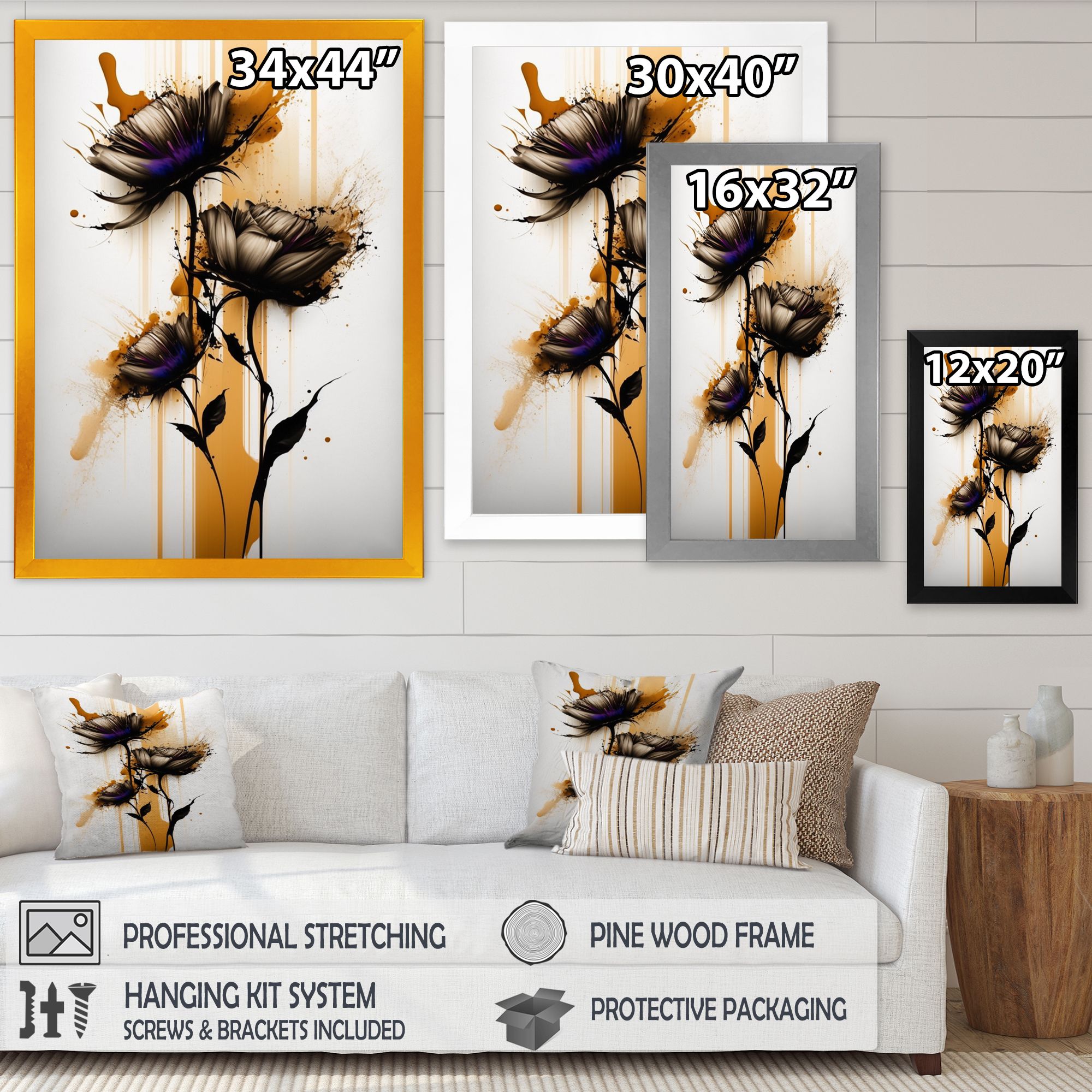 Orange Daisy Flower On Abstract Fusion Wall Art | Linen Chest