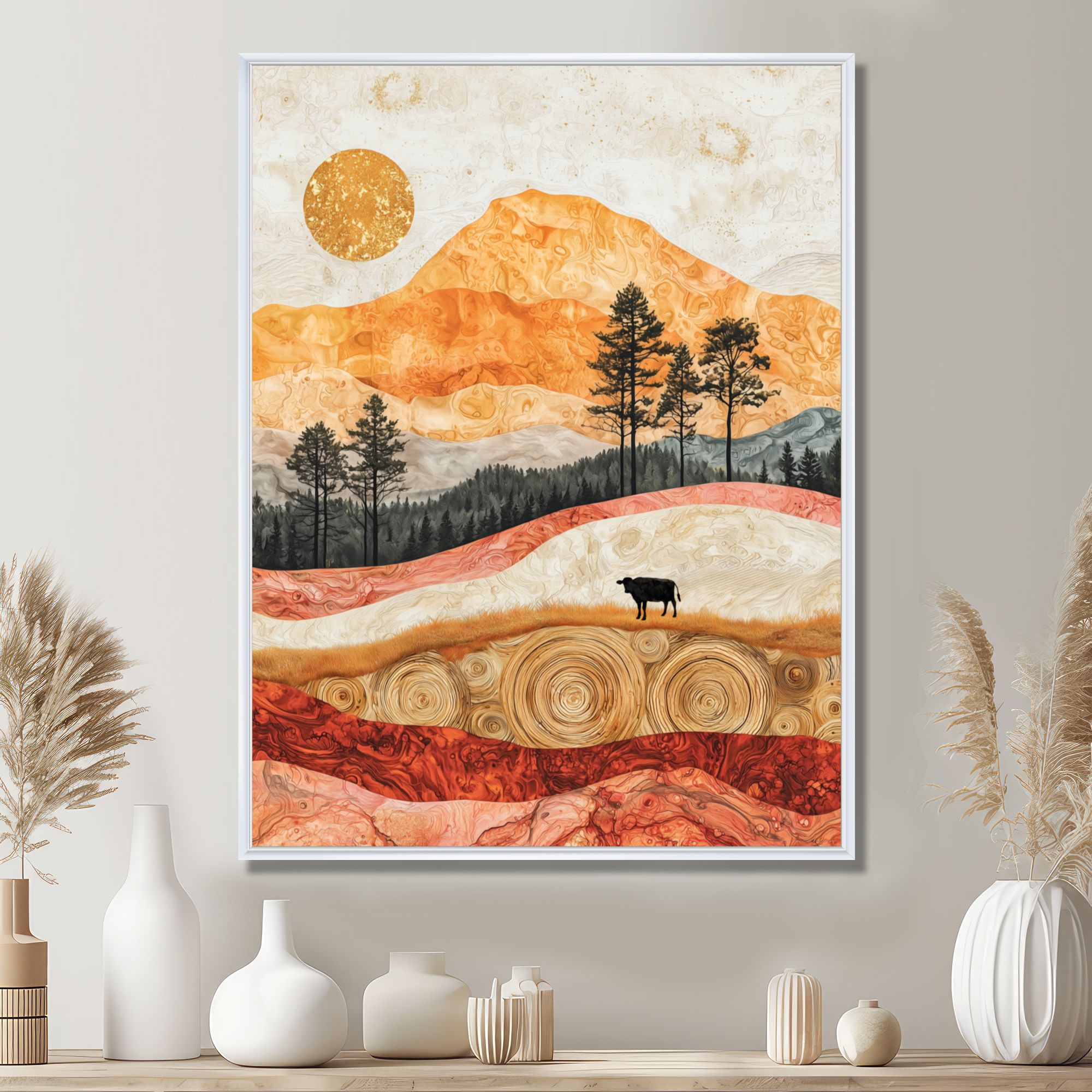 Pastel Cow – Golden Country Landscape Scene | Linen Chest
