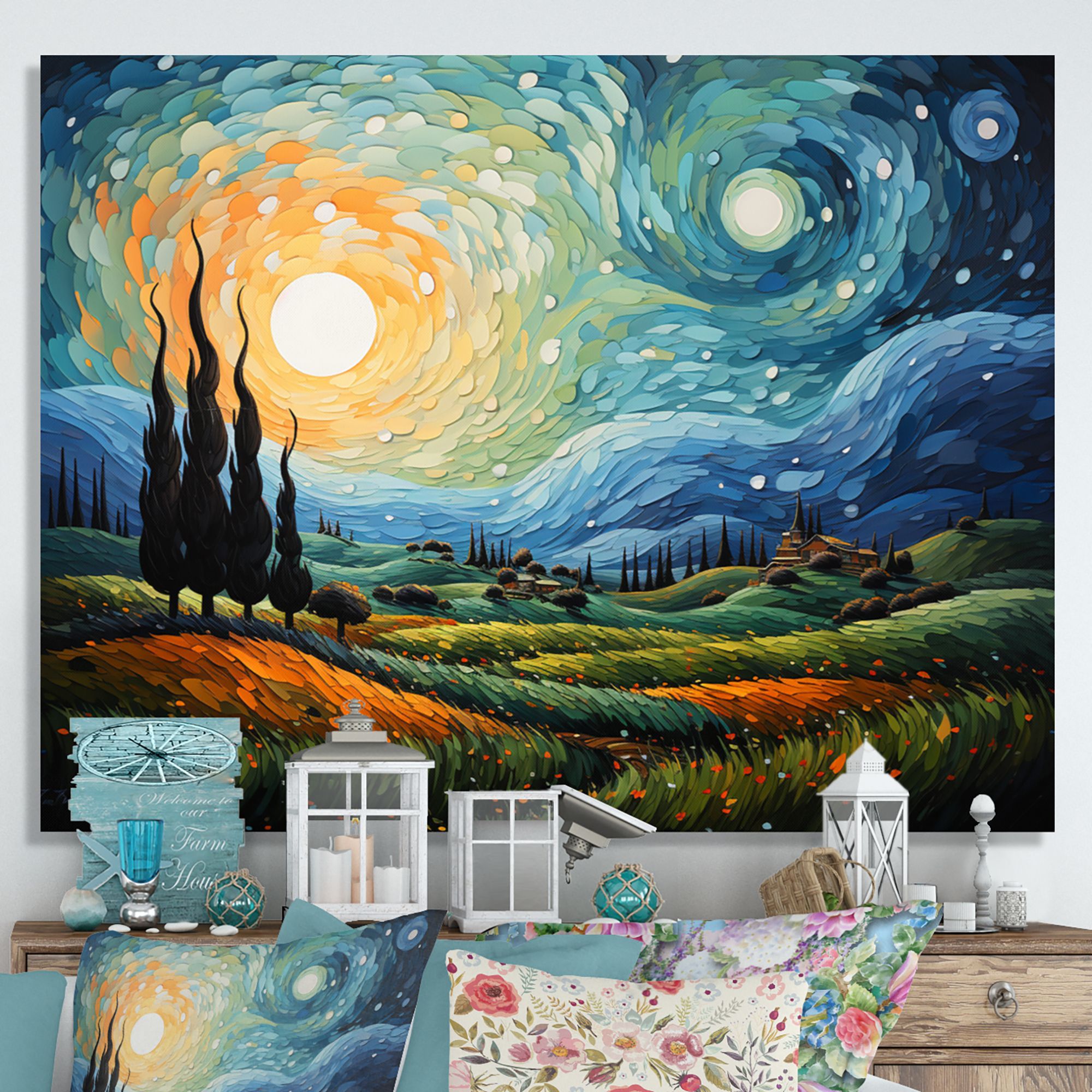 Van Gogh Inspired Swaying Cypress – Expressive Landscape Painting ...