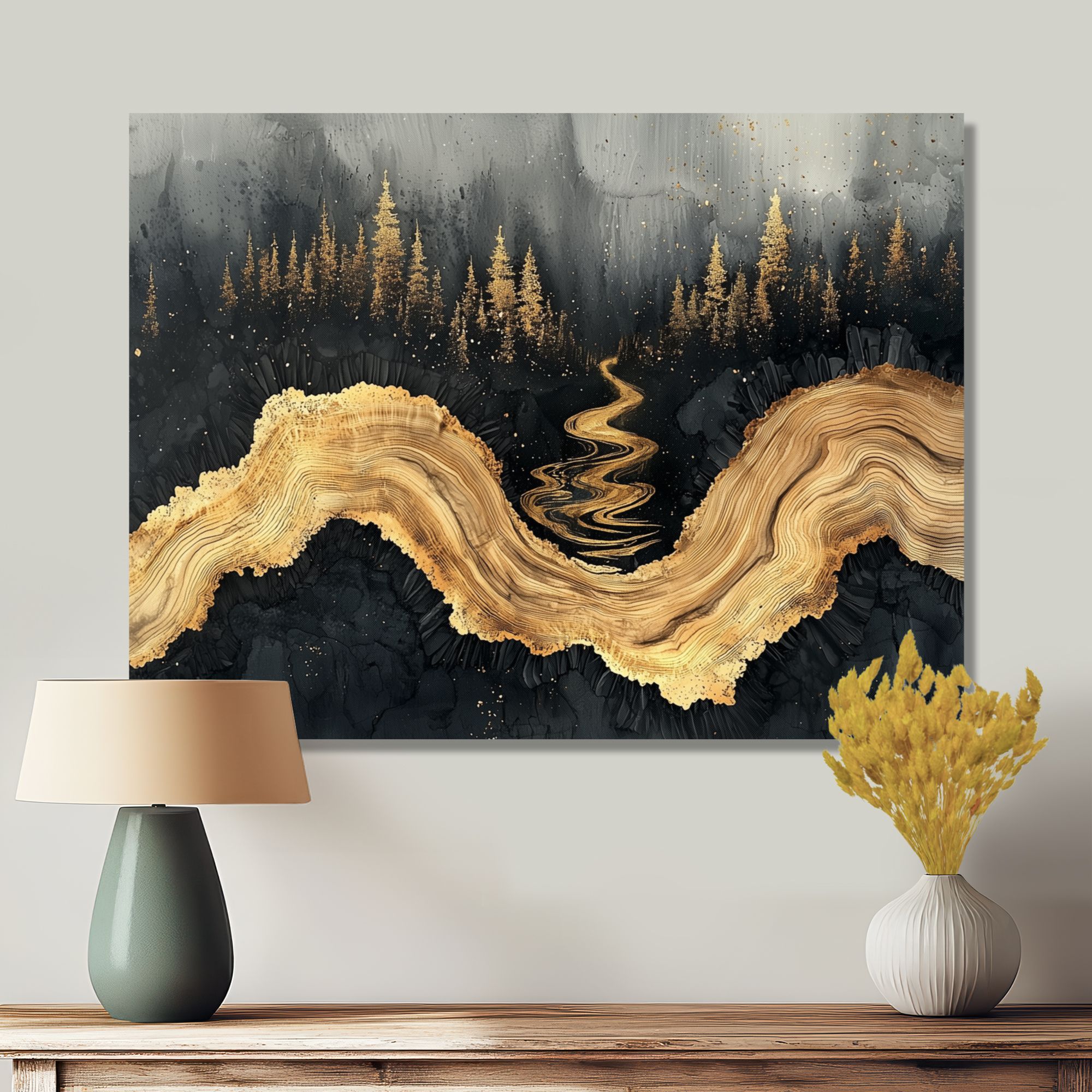 Black Onyx River – Enchanted Forest Reflection | Linen Chest