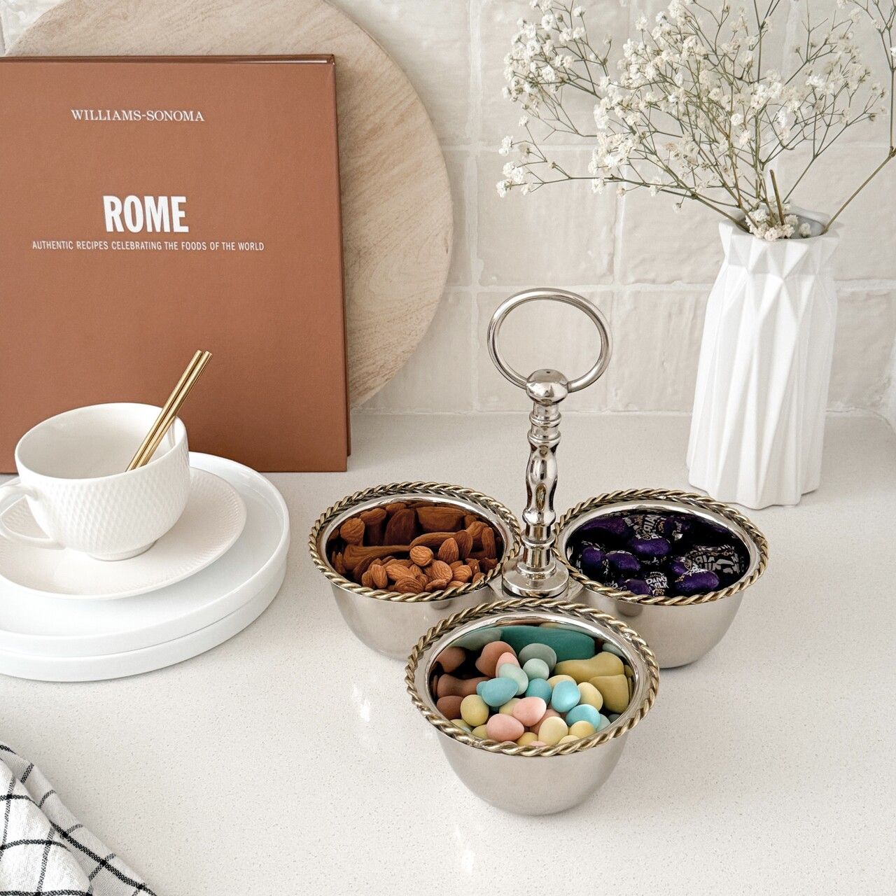 Elegance Triple Nut Dish with Twisted Border | Linen Chest